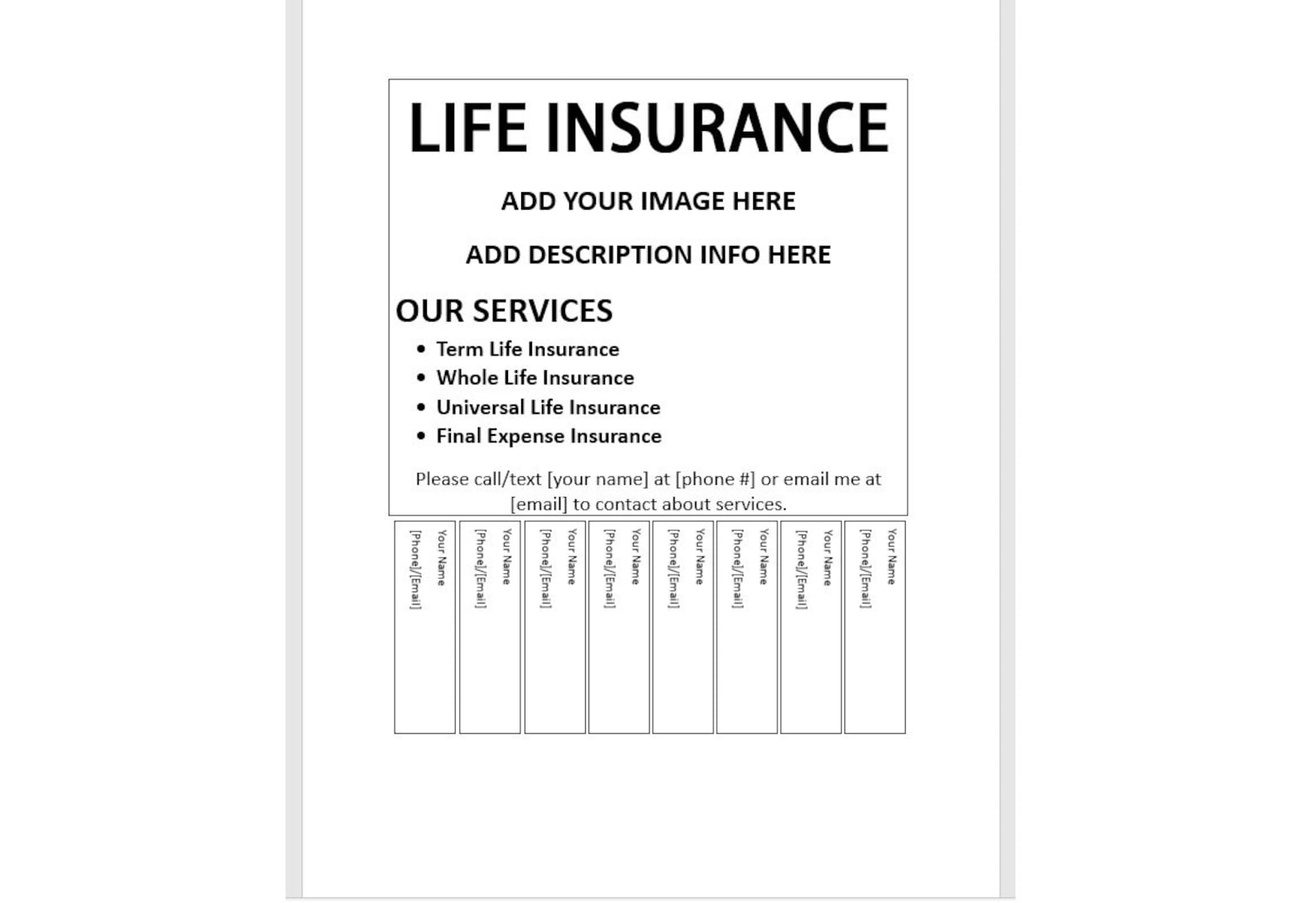 Editable Life Insurance Tear-off Flyer, Life Insurance Ad, Tear-off ...