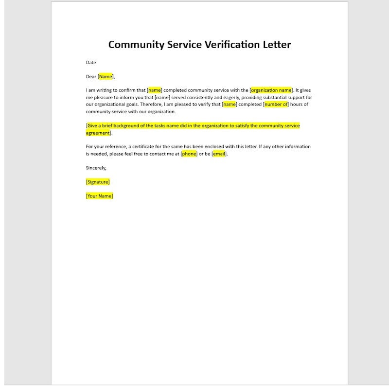 Community Service Letter Template - Etsy