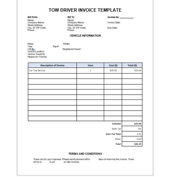 Towing Invoice Template - Etsy
