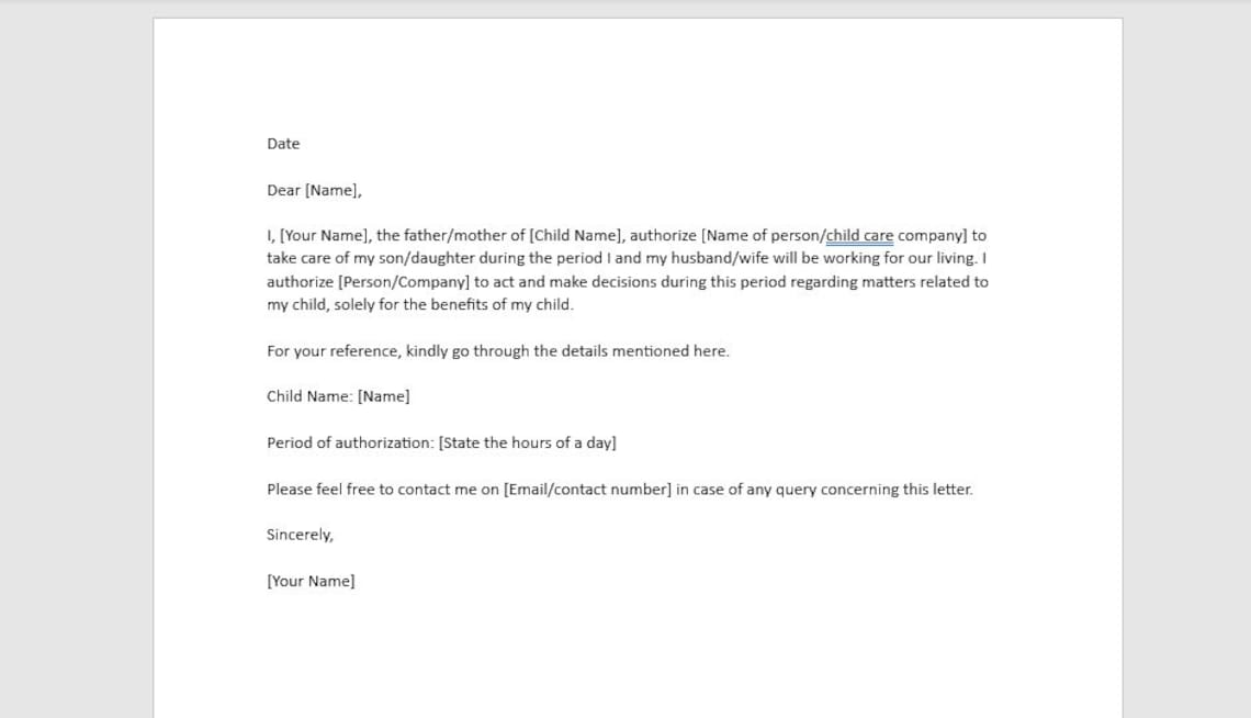 Child Care Authorization Letter, Child Care Authorization Letter ...