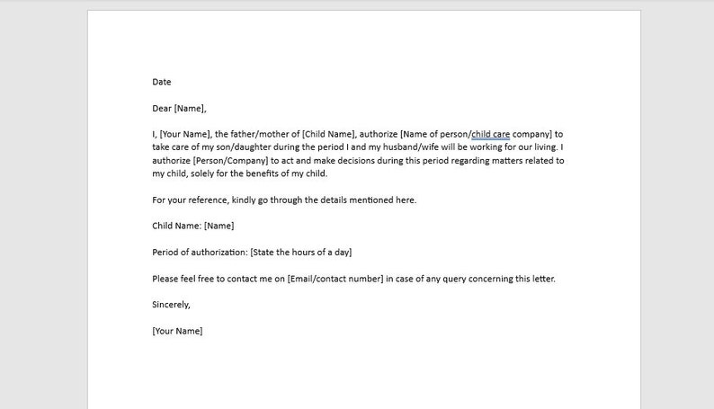 Child Care Authorization Letter, Child Care Authorization Letter ...