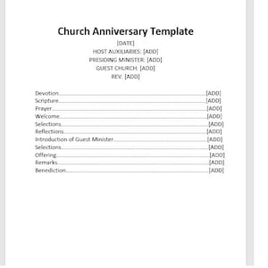 Church Anniversary Program Word Document - Etsy