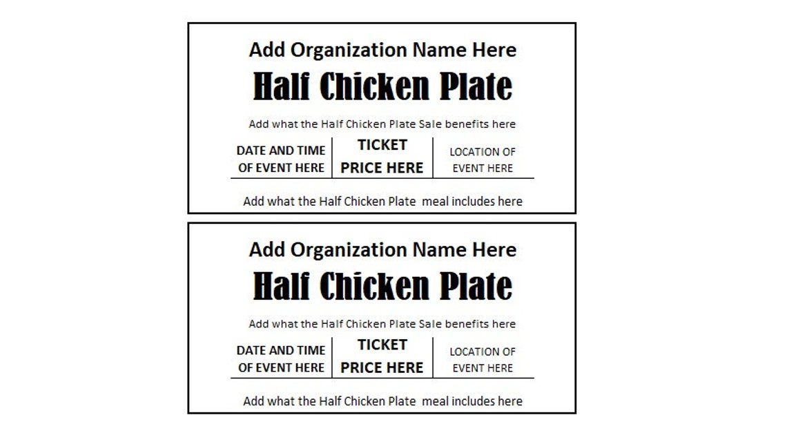 Editable Half Chicken Plate Sale Ticket, Half Chicken Plate Sale ...