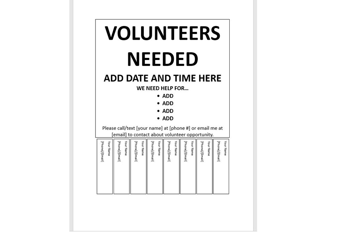 Editable Volunteers Needed Tear-off Flyer, Tear-off Flyer Template ...