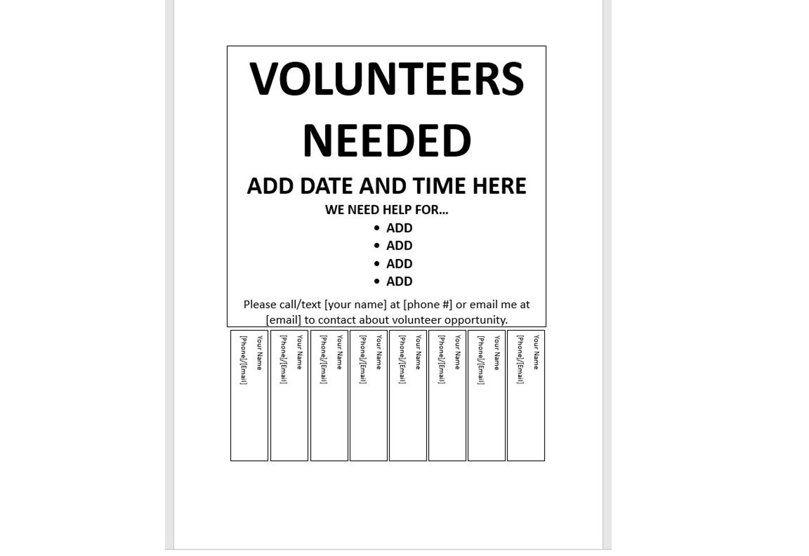 Editable Volunteers Needed Tear-off Flyer, Tear-off Flyer Template ...