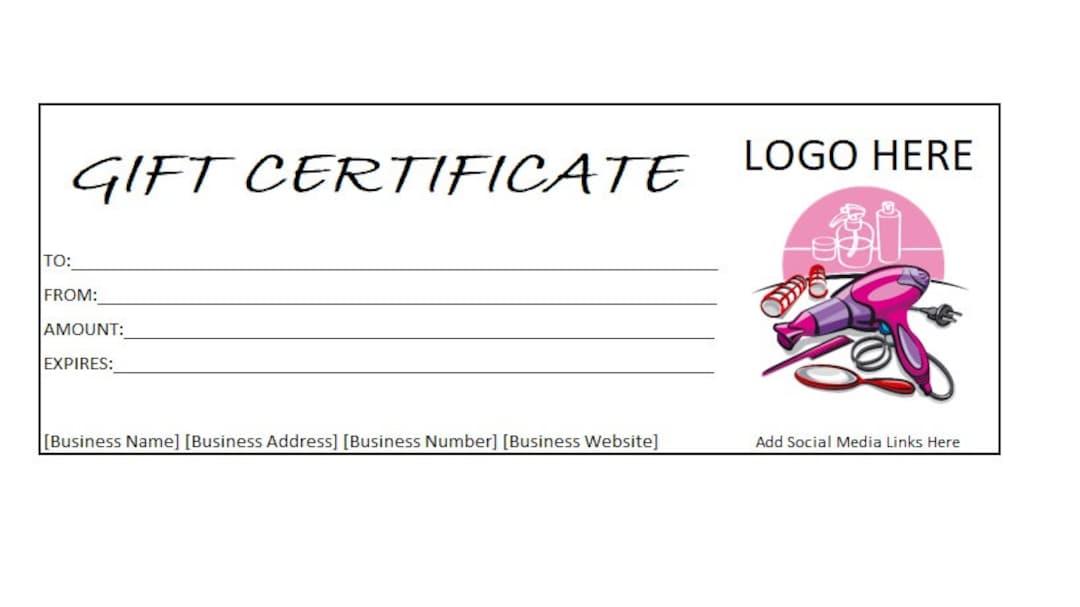 Editable Hair Salon Gift Certificate Template, Certificate, DIY Gift ...
