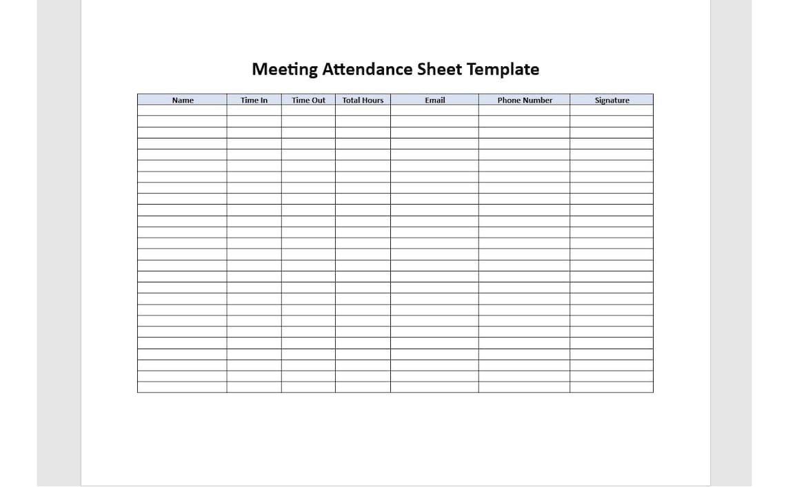 Editable Meeting Attendance Sheet Template, Attendance Sheet Template ...