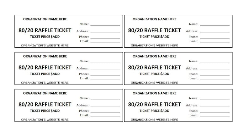 Editable 80/20 Raffle Ticket, 80/20 Raffle, Enter to Win Printable ...