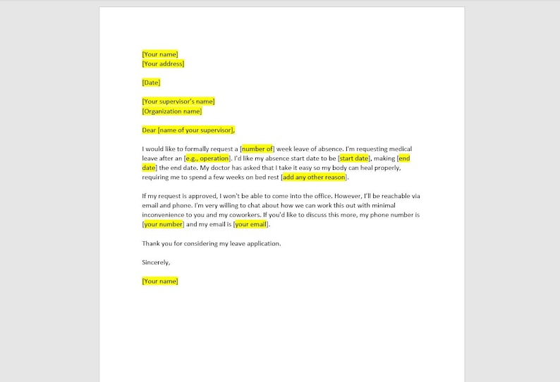 Medical Leave of Absence, Medical Leave of Absence Letter Template ...