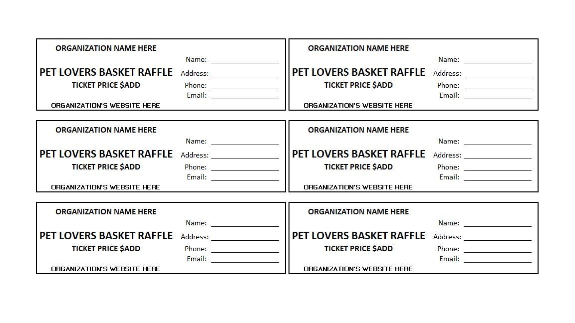 Editable Pet Lovers Basket Raffle Ticket, Pet Lovers Basket Raffle ...