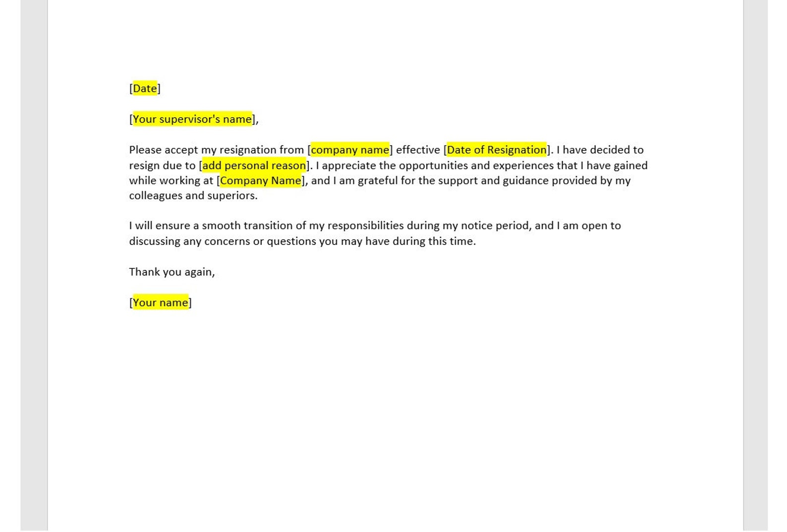 Personal Reason Resignation Letter Template, Resignation Letter ...
