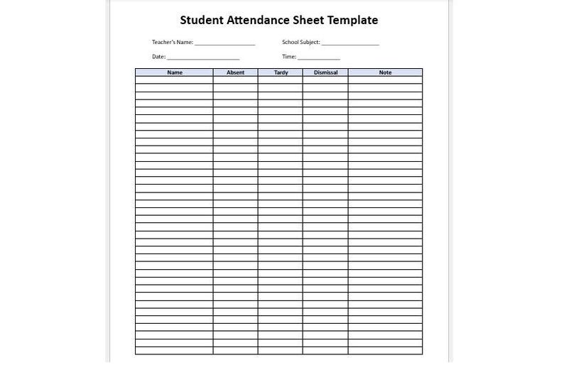 Editable Student Attendance Sheet Template, Attendance Sheet Template ...