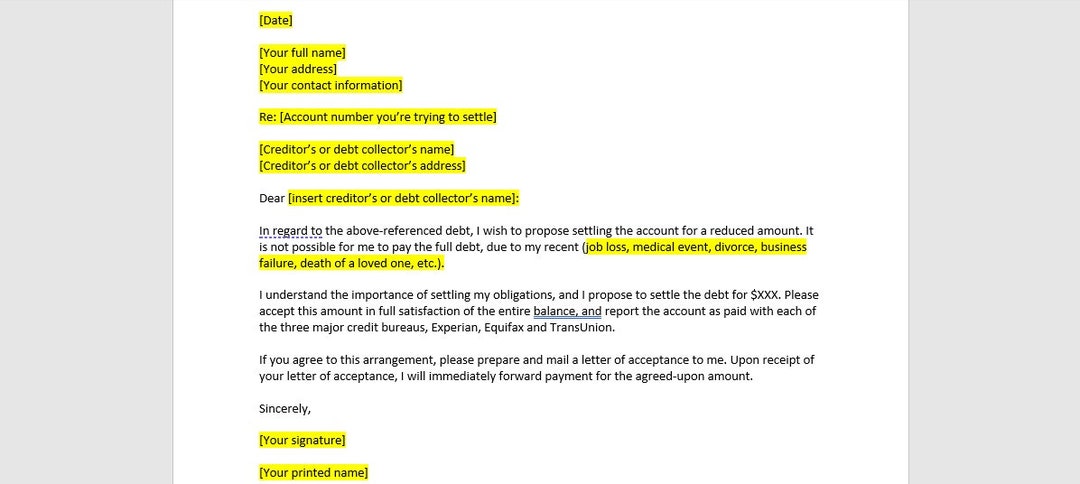 Debt Settlement Letter Template, Debt Settlement Letter, Debt ...