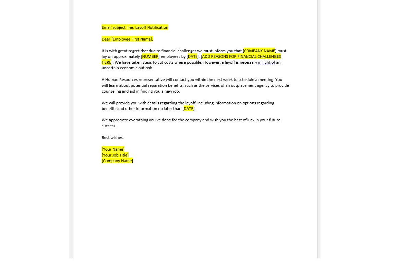 Imminent Layoff Email Template, Layoff Email, Layoff Template, Layoff ...