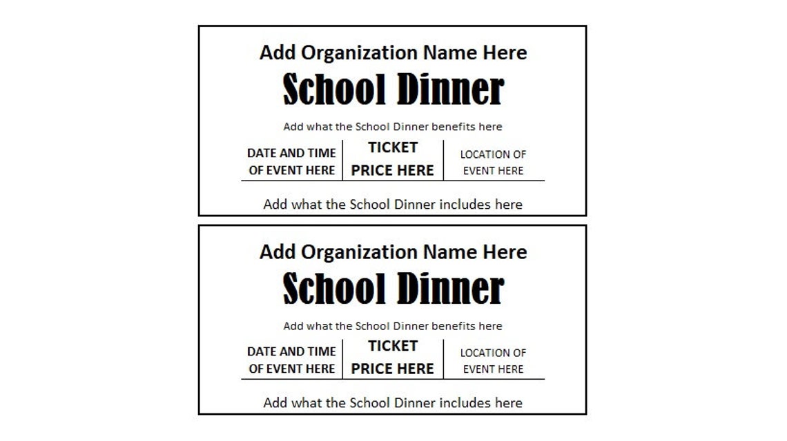 School Dinner Sale Ticket, School Dinner Sale Fundraiser Ticket, School ...