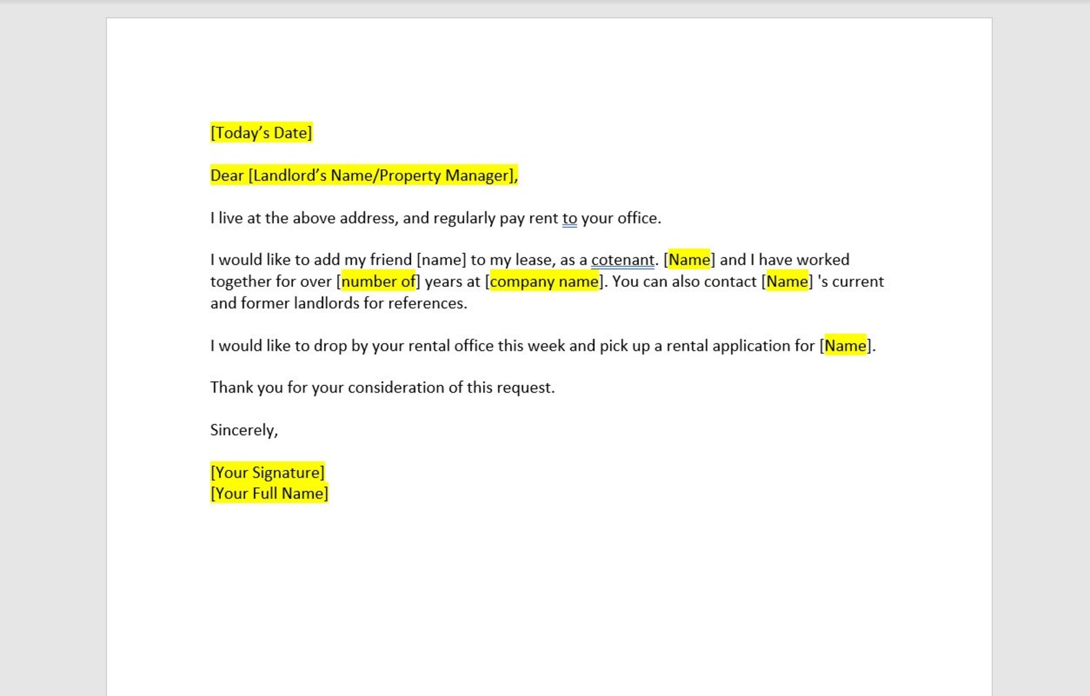 Requesting Permission to Add a Roommate, Sample Letter to Landlord, Add ...