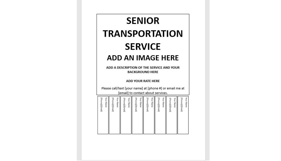 Editable Senior Transportation Service Tear-off Flyer, Tear-off Flyer ...