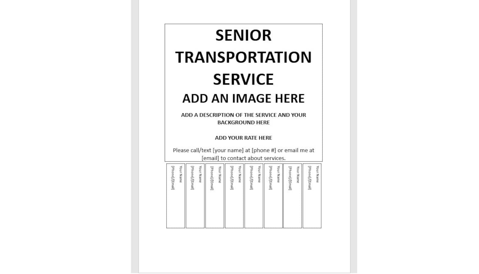 Editable Senior Transportation Service Tear-off Flyer, Tear-off Flyer ...