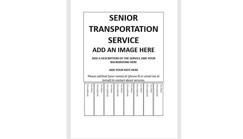 Editable Senior Transportation Service Tear-off Flyer, Tear-off Flyer ...