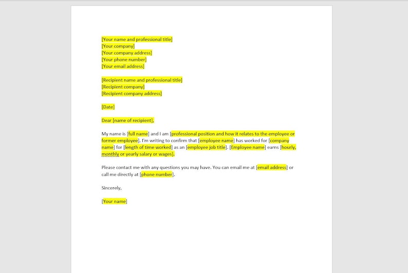 Proof of Income, Proof of Income Letter Template, Proof of Income ...