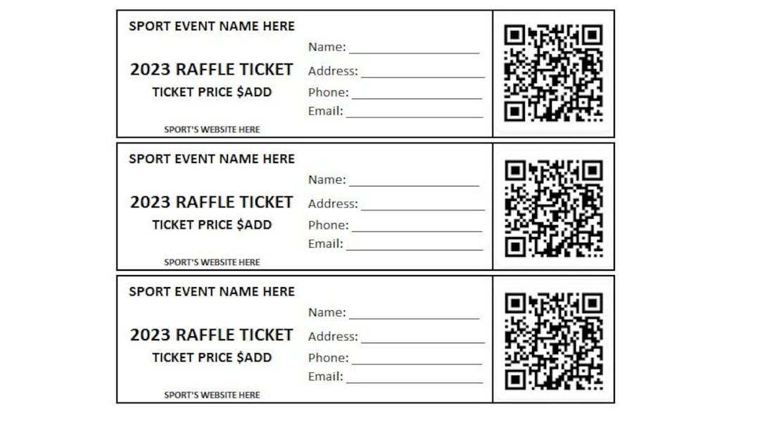 Sport Event Printable Raffle Ticket, Enter to Win Printable Ticket, QR ...