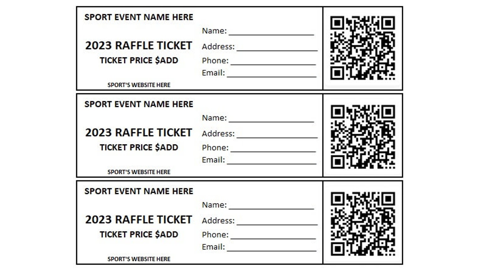 Sport Event Printable Raffle Ticket, Enter to Win Printable Ticket, QR ...