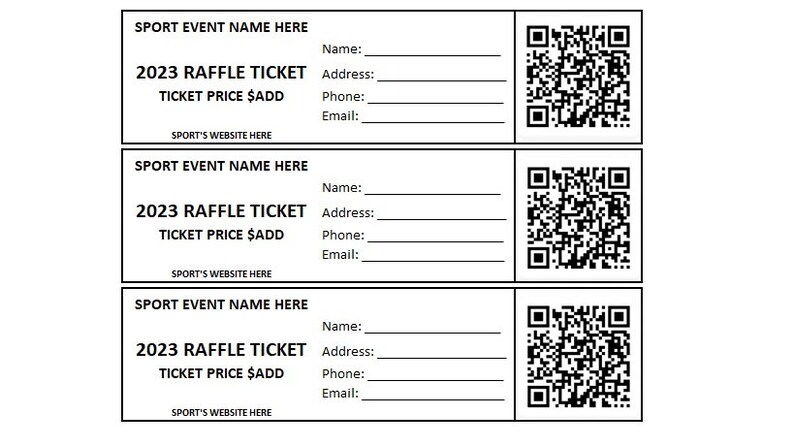 Sport Event Printable Raffle Ticket, Enter to Win Printable Ticket, QR ...