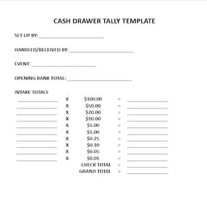 Cash Drawer Tally Sheet - Etsy