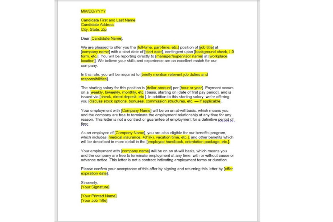 Employment Offer Letter Template, Employment Offer Letter, Employment ...