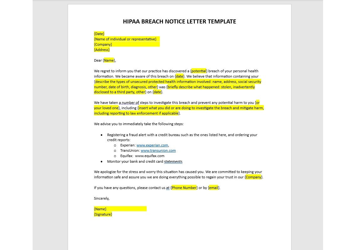 Notification Letter Template
