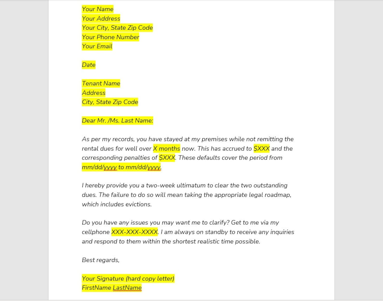 Demand for Rent Letter Template, Demand for Rent Letter, Demand for ...