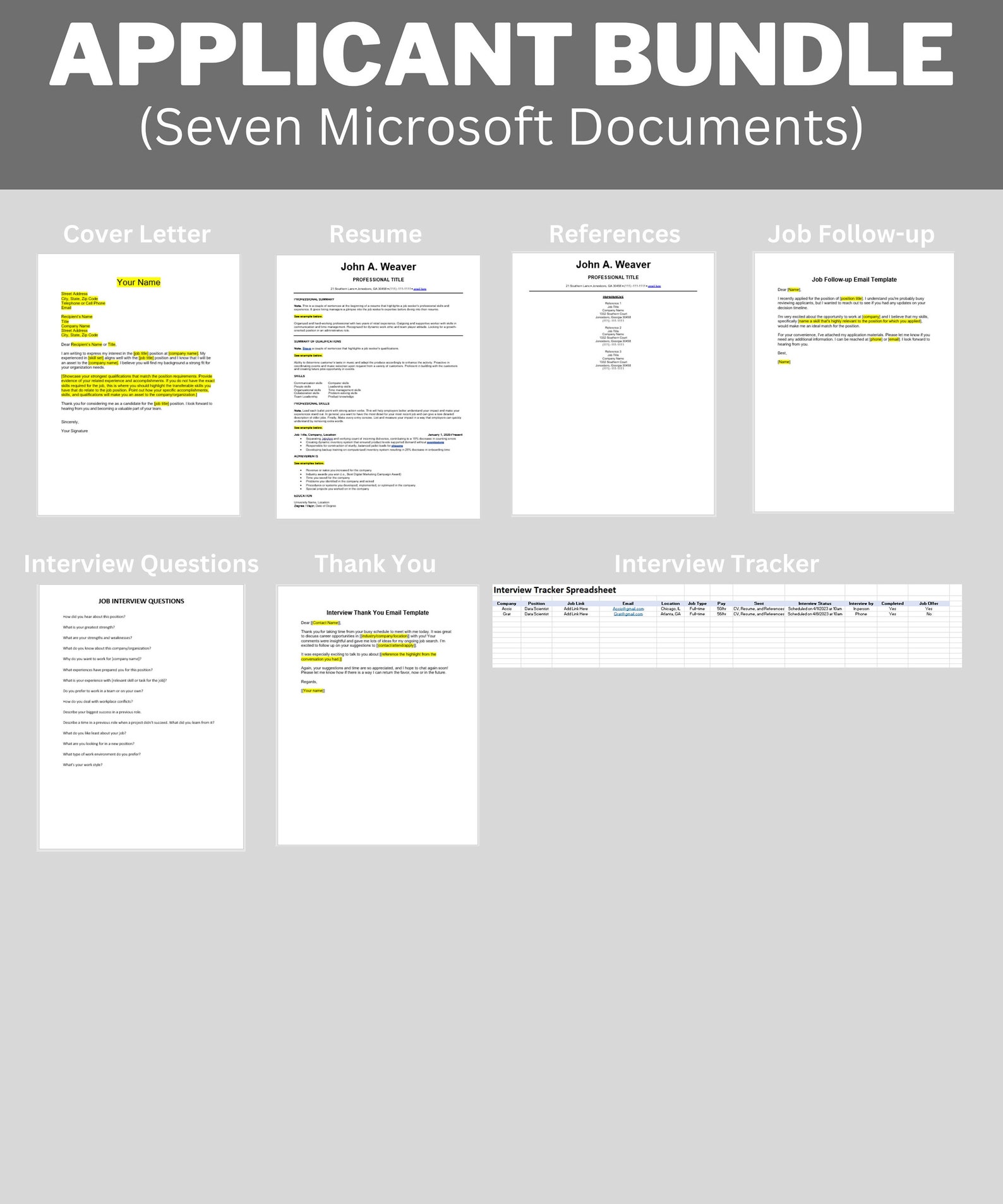 Set of 7 Applicant Interview Template Bundle, Applicant Interview Forms ...