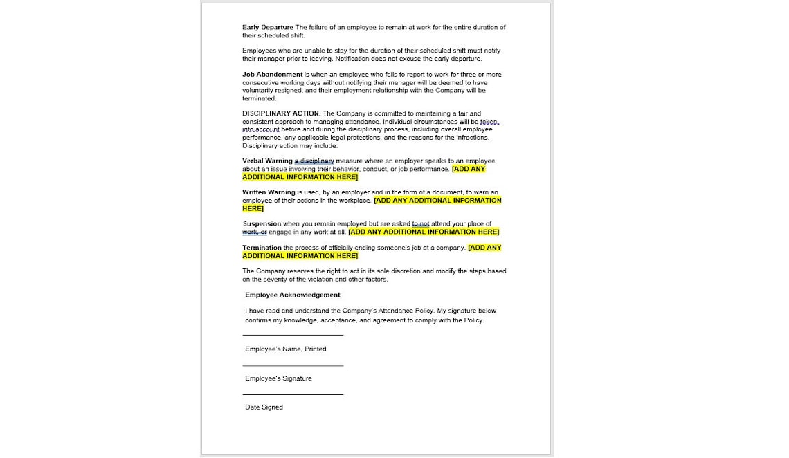 Editable Employee Attendance Policy Template, Attendance Policy ...