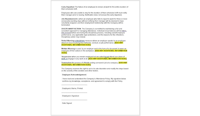 Editable Employee Attendance Policy Template, Attendance Policy ...