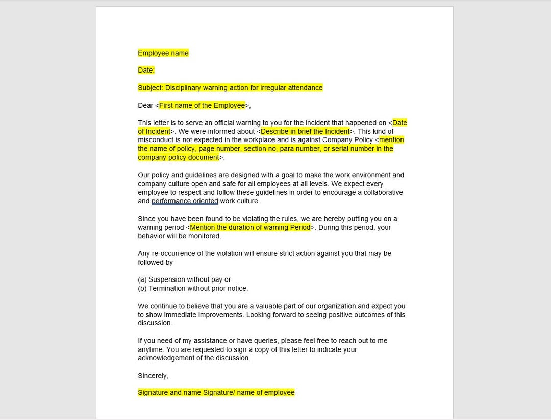 Disciplinary Incident Warning Letter, Employee Warning Letter Template ...