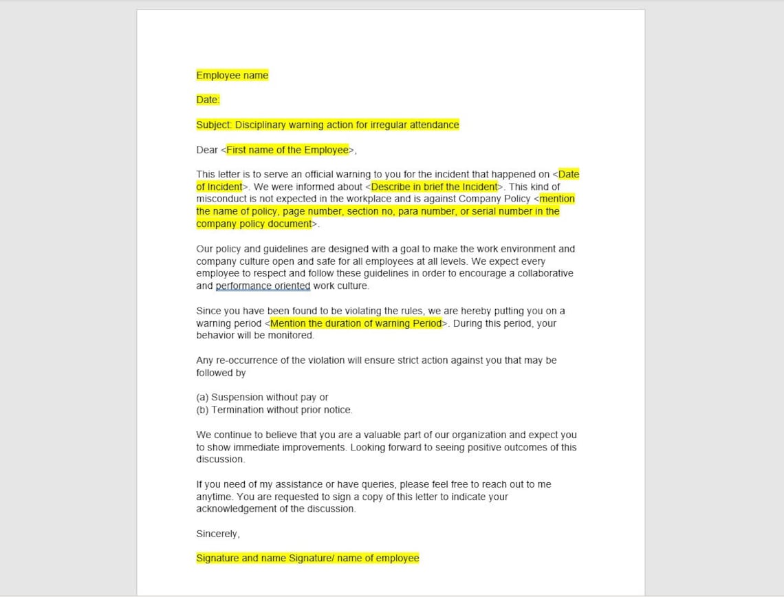 Disciplinary Incident Warning Letter, Employee Warning Letter Template ...