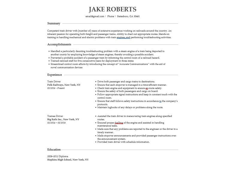 Train Driver, Train Driver Basic Resume Template Word, Basic Resume and ...
