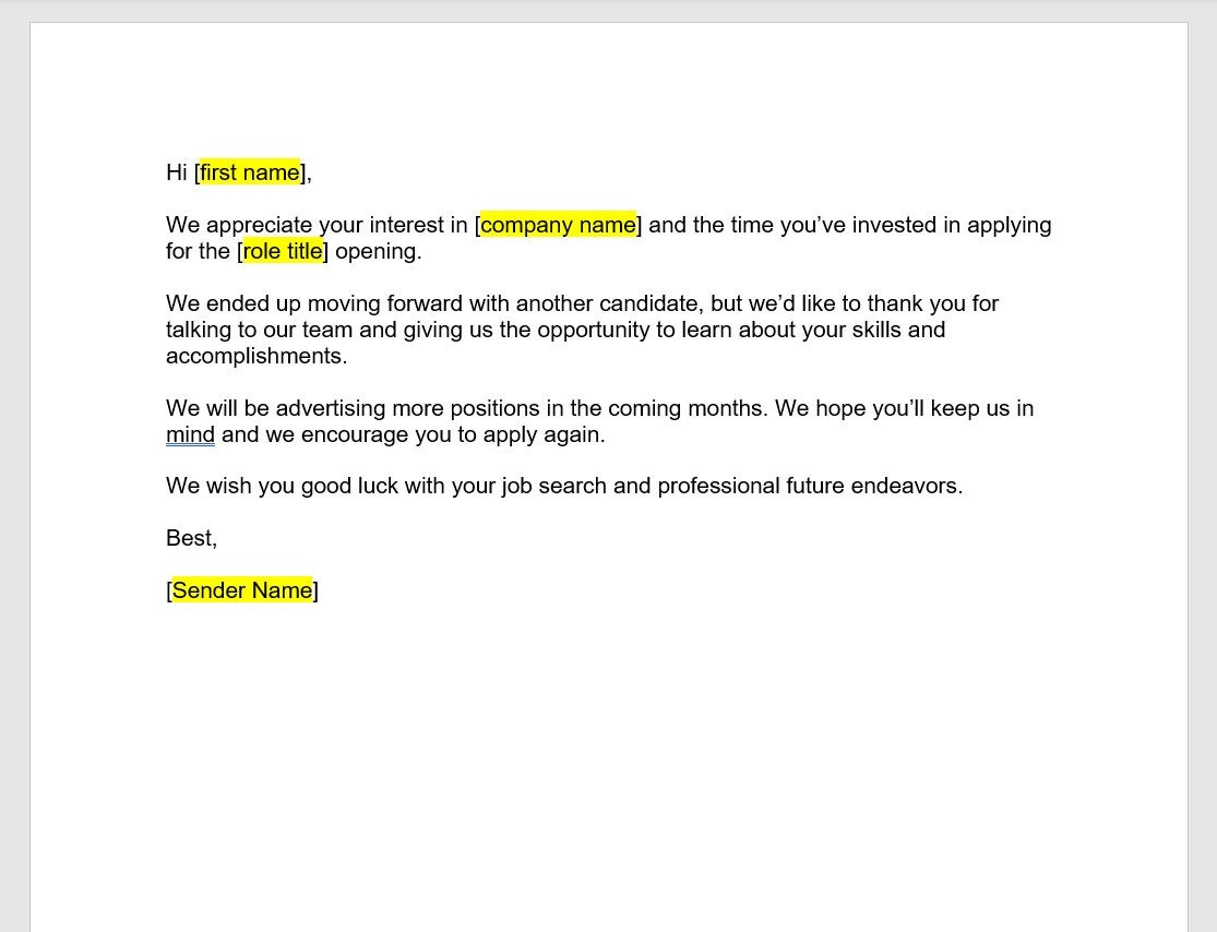 Interview Rejection Letter Template Interview Rejection - Etsy