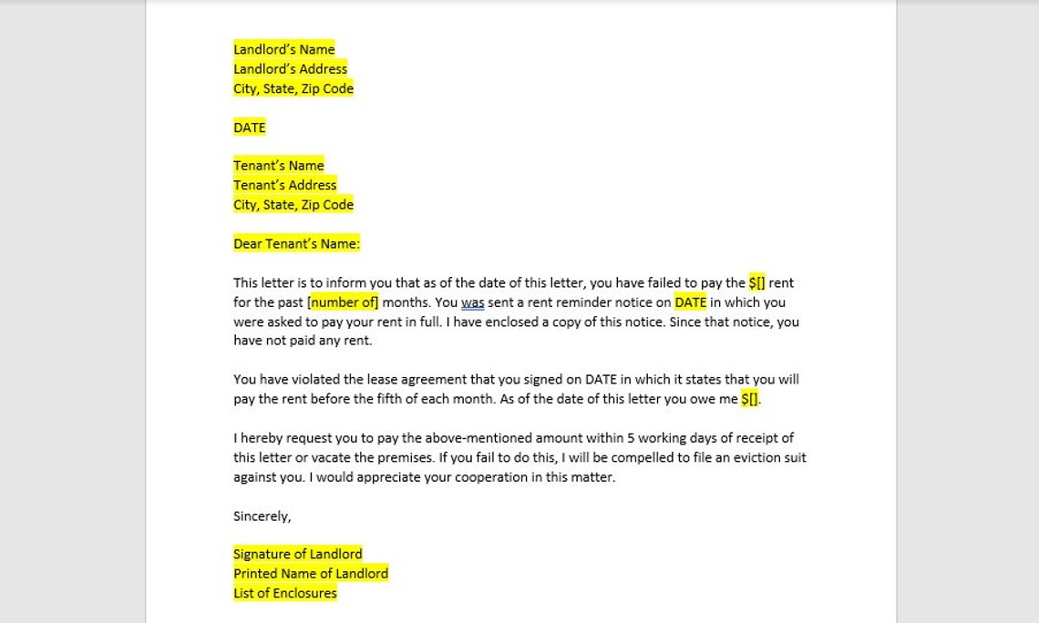 Unpaid Rent, Unpaid Rent Letter Template, Unpaid Rent Letter, Unpaid ...