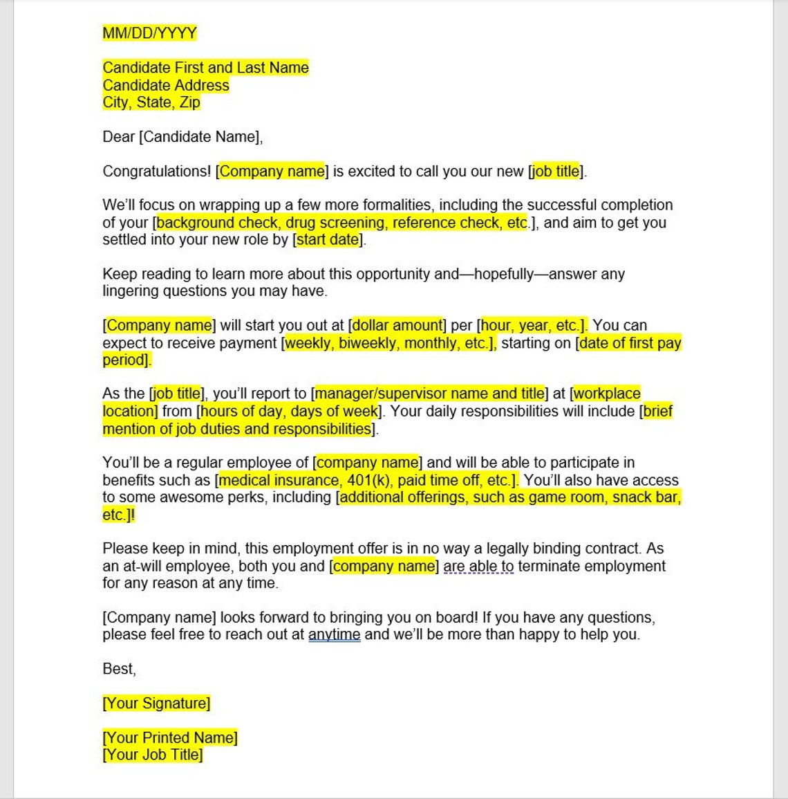 Employment Offer Letter Template, Employment Offer Letter, Employment ...