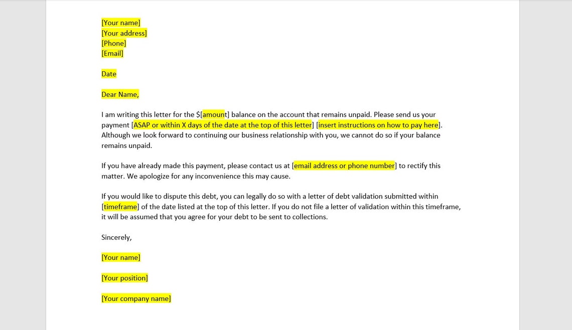 Debt Collection Letter Template, Debt Collection Letter, Debt ...