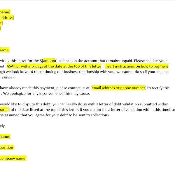 Debt Collection Letter Template - Etsy