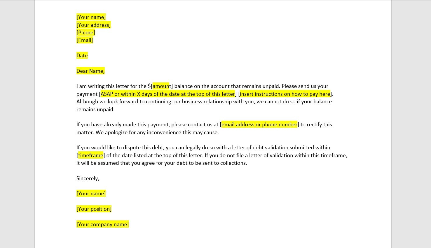 Debt Collection Letter Template, Debt Collection Letter, Debt ...