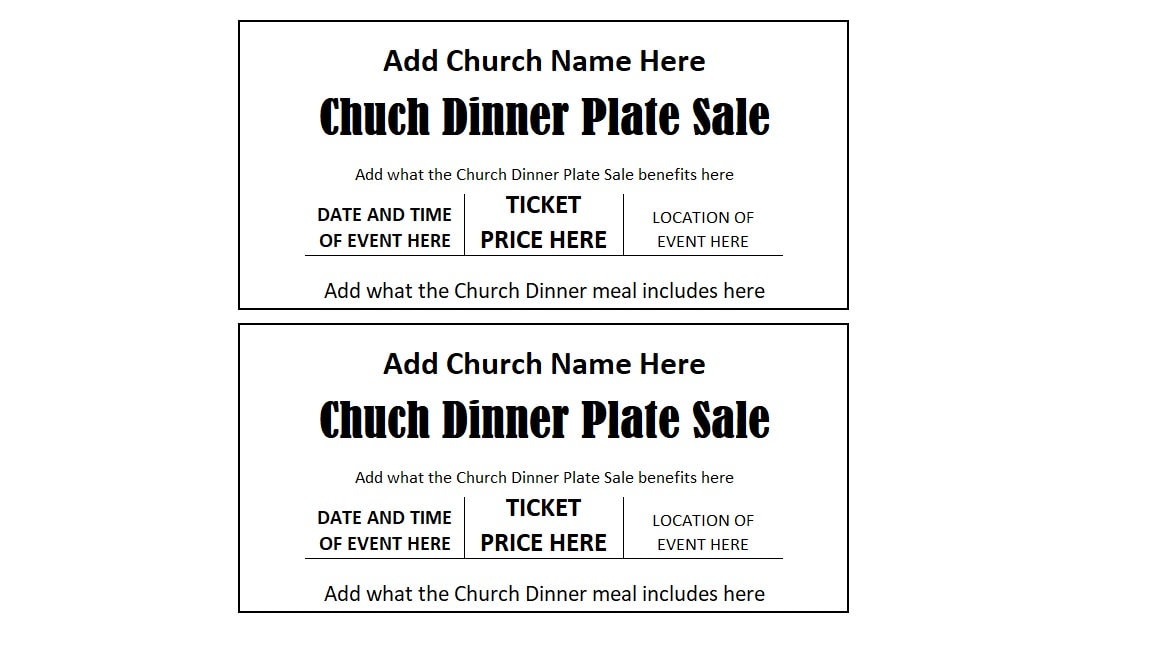 Church Dinner Plate Sale Ticket, Church Dinner Plate Sale Fundraiser ...