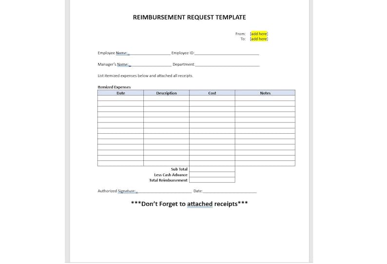 Editable Expense Reimbursement Request Form, Expense Reimbursement ...