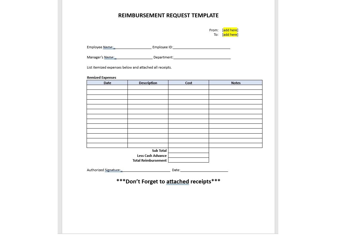 Editable Expense Reimbursement Request Form, Expense Reimbursement ...