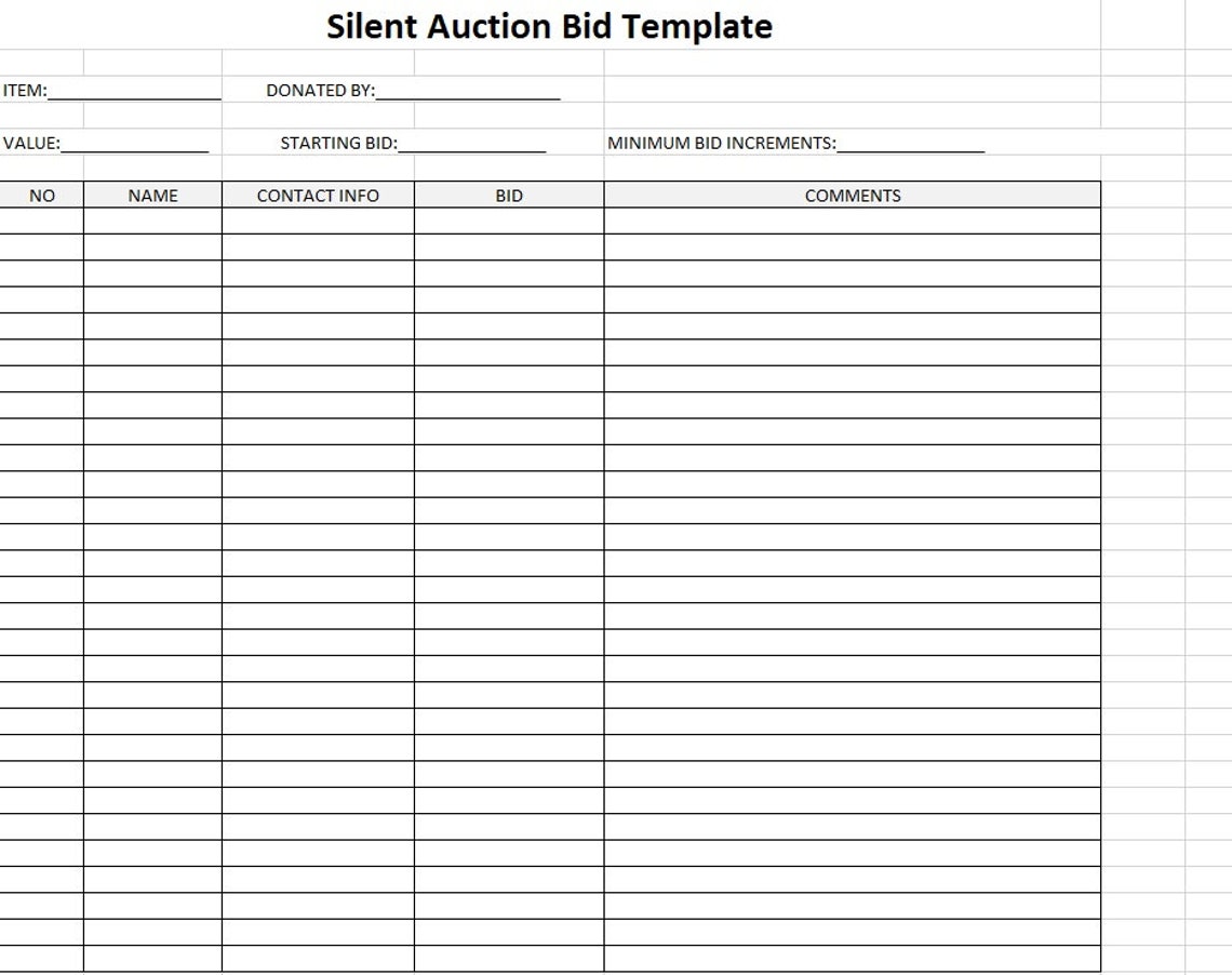Editable Silent Auction Bid Sheet, Silent Auction Template, Auction ...