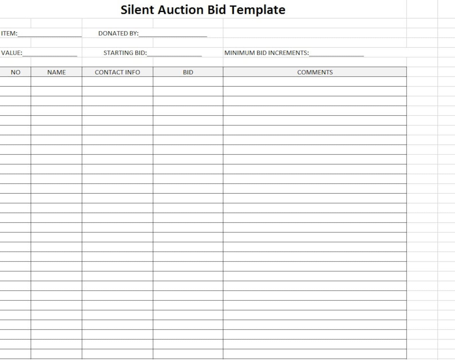 Editable Silent Auction Bid Sheet, Silent Auction Template, Auction ...