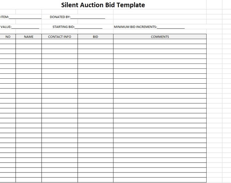 Editable Silent Auction Bid Sheet, Silent Auction Template, Auction ...