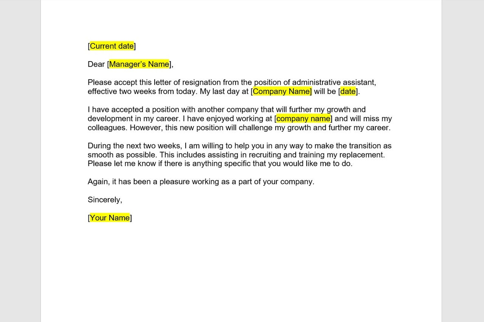 Administrative Assistant Resignation Letter Template - Etsy